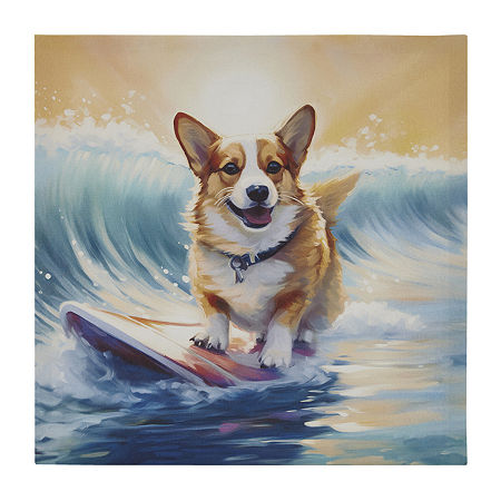 Madison Park Beach Dogs Corgi Canvas Wall Art - Open Blue