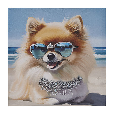 Madison Park Beach Dogs Pomeranian Canvas Wall Art - Open Blue