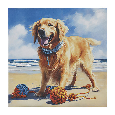 Madison Park Beach Dogs Golden Retriever Canvas Wall Art - Open Blue