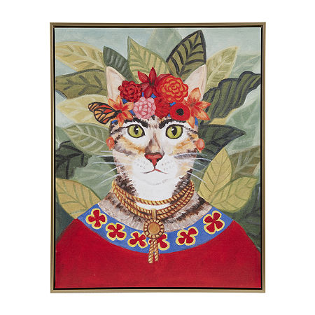 Madison Park Pet Portrait Bohemian Cat In Forest Framed Canvas Wall Art - Open Misce