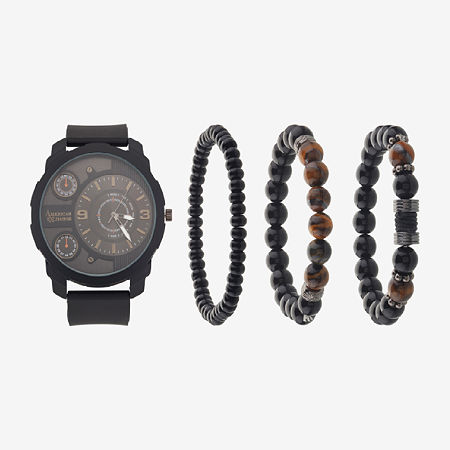 Click here for American Exchange Mens Black Rubber Strap Watch 46... prices