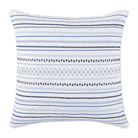 J Queen New York Bayside Embroidered Decorative Pillow  20 x 20 - Blue