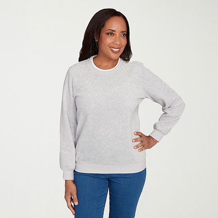 Alfred Dunner Classics Womens Crew Neck Long Sleeve Sweatshirt  Large  Gray