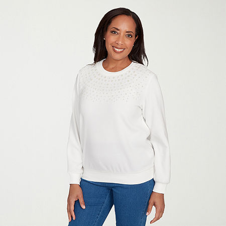 Alfred Dunner Classics Womens Crew Neck Long Sleeve Sweatshirt  X-large  White
