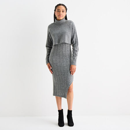 Click here for by&by Womens Juniors Long Sleeve Midi Sweater Dres... prices