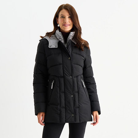 Maralyn And Me Womens Juniors Hooded Heavyweight Puffer Jacket  Small  Black
