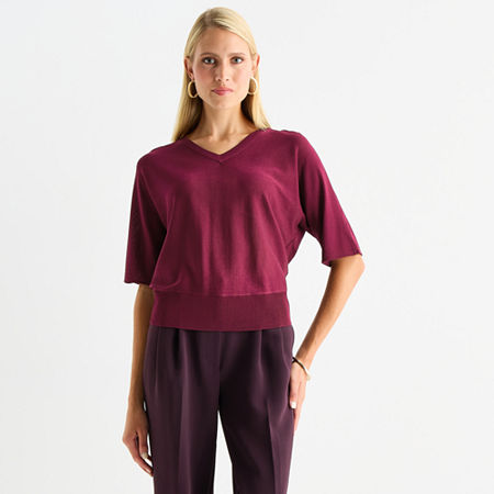 Click here for Worthington Womens V Neck Elbow Sleeve Pullover Sw... prices