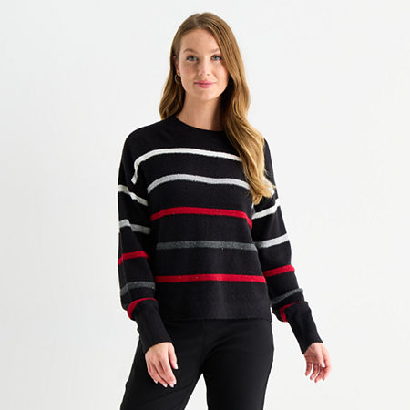 Liz Claiborne Womens Crew Neck Long Sleeve Striped Pullover Sweater  X-small  Black
