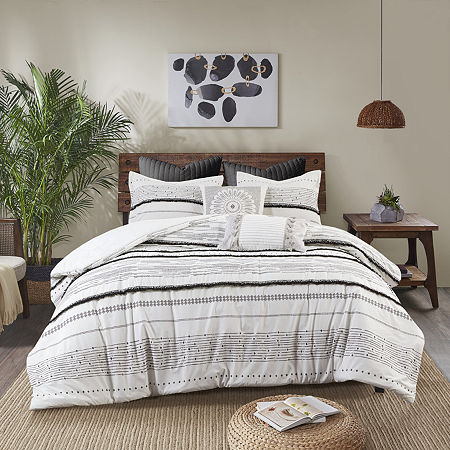 Ink+Ivy Nea Boho Stripe 3-Pc. Comforter Set  Full/Queen - Black  White
