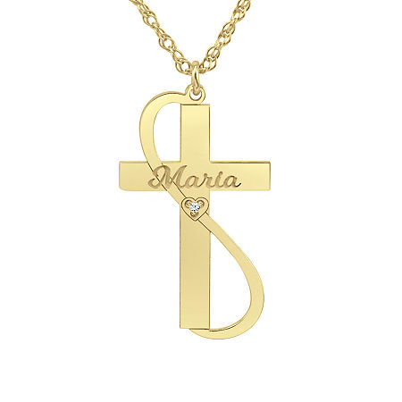 Click here for Womens White Diamond Accent Personalized Gold Cros... prices