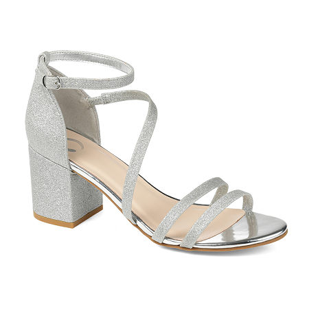 Journee Collection Womens Bella Strappy Block Heel Dress Sandals - Silver
