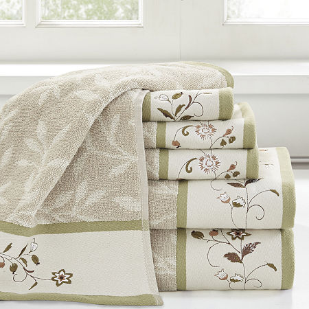 Madison Park Cotton 6-Pc. Embroidered Serene Jacquard Towel Set - Green