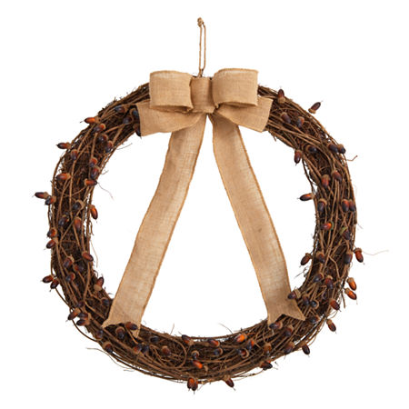 Nearly Natural 30 Fall Acorn And Bow Autumn Wreath  One Size  Brown