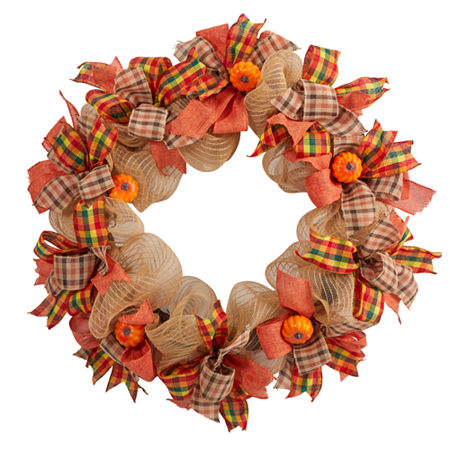 Click here for Nearly Natural 30 Autumn Pumpkin With Bows Wreath... prices