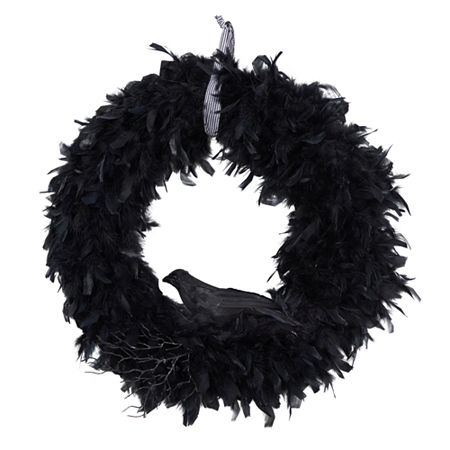 Click here for Nearly Natural 30 Halloween Raven Feather Wreath... prices