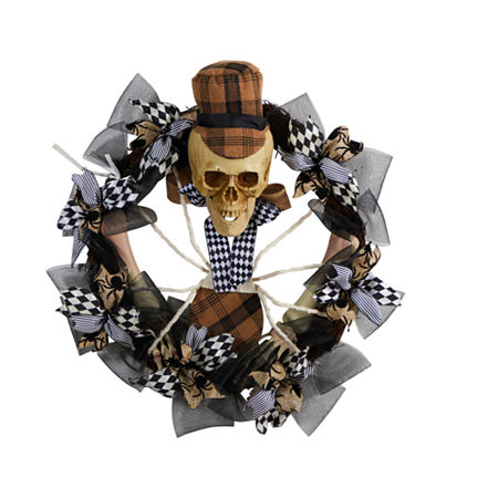 Click here for Nearly Natural 24 Halloween Skull In Mesh Wreath... prices