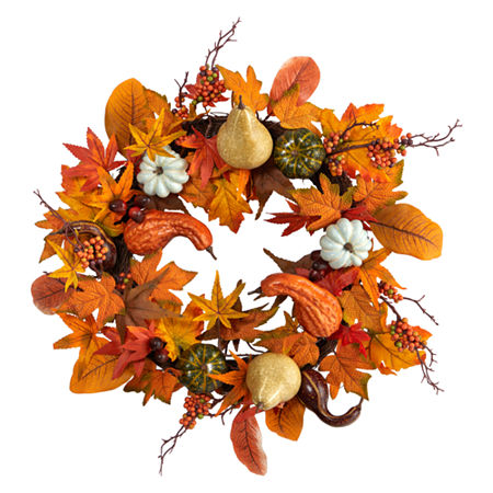 Click here for Nearly Natural 24 Autumn Pumpkin Faux Wreath  One... prices