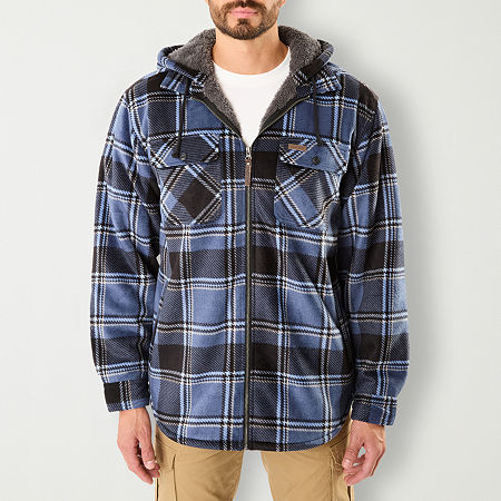 Smiths Workwear Sherpa Lined Mens Fleece Hooded Midweight Shirt Jacket  Large  Blue
