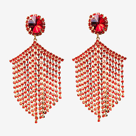 Click here for Bijoux Bar Gold Tone Tassel Red Crystal Chevron Dr... prices
