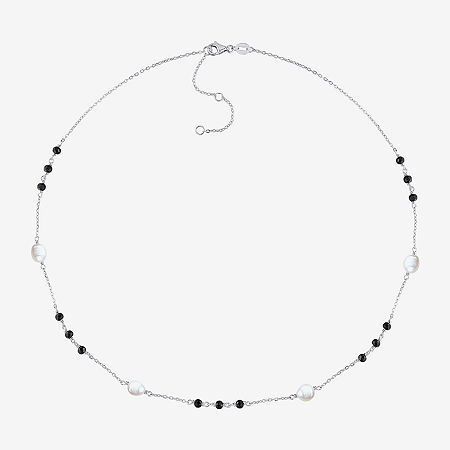 Click here for Womens White Sterling Silver 17 Inch Beaded Neckla... prices