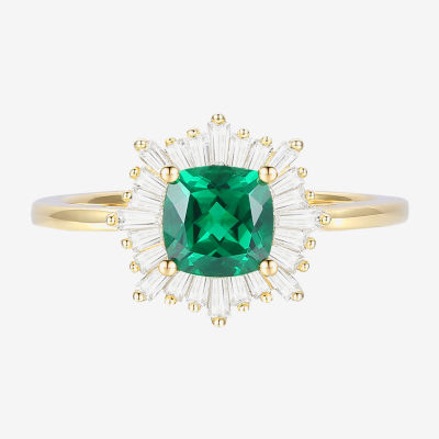 Womens Lab Created Green Emerald Sterling Silver Halo Cocktail Ring ...