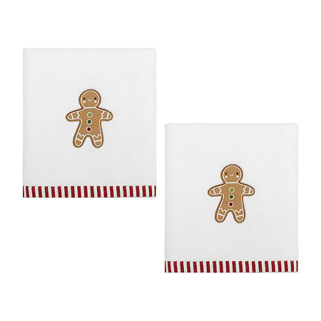 Avanti Gingerbread Man Cotton 2-Pc. Hand Towel Set  28 x 16 - White