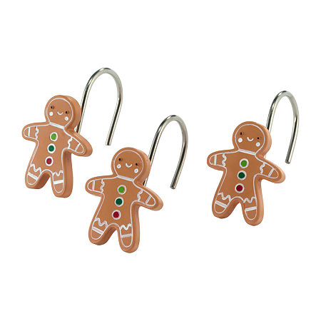 Avanti Gingerbread Man Resin Shower Hooks  Set of 12 - Brown