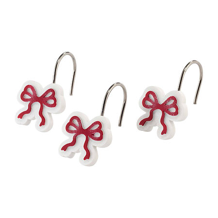Avanti Christmas Bows Resin Shower Hooks  Set of 12 - White Red