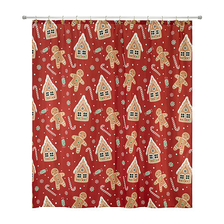 Avanti Gingerbread Man Polyester Shower Curtain  72 x 72 - Red