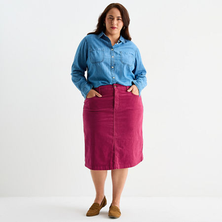 Click here for St. Johns Bay Womens Midi Plus A-Line Skirt  22w... prices