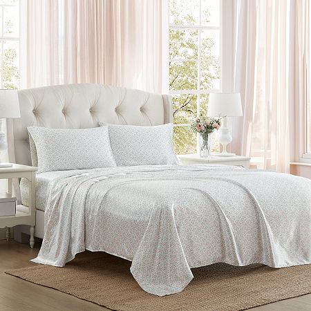 Laura Ashley Printed Satin 4-Pc. Sheet Set  King - Tierney pink