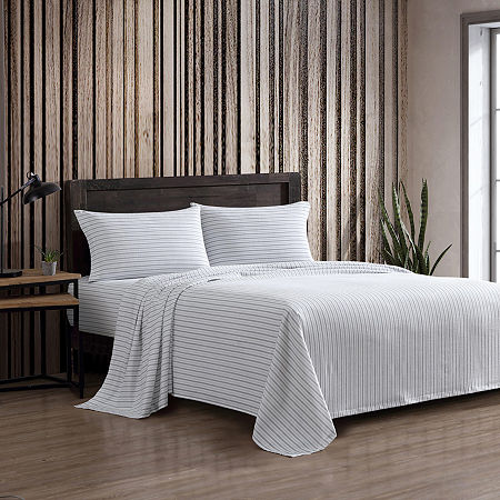 Eddie Bauer Printed Cotton Flannel 4-Pc. Sheet Set  Full - Ticking stripe gray