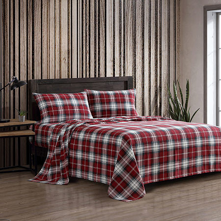 Eddie Bauer Printed Cotton Flannel 3-Pc. Sheet Set  Twin - Heartland plaid red