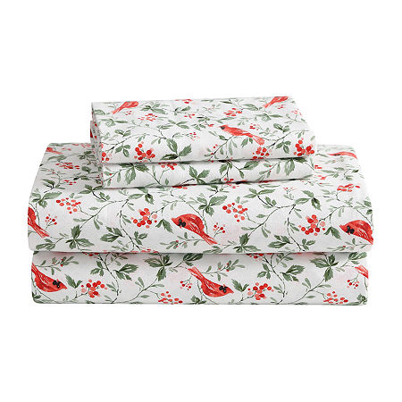 Laura Ashley Flannel 3 -Pc. Sheet Set  Twin - Jolly Cardinals
