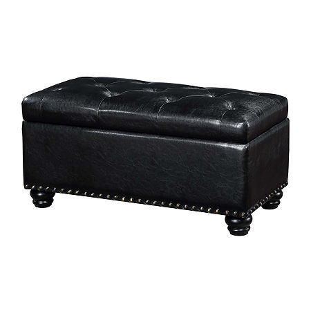 Convenience Concepts 35.5 Faux Leather 7th Avenue Storage Ottoman Bench - Black Faux Leather