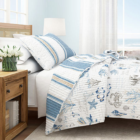 Click here for Linery Coastal Reversible Quilt Set  One Size  Blu... prices