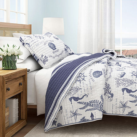 Click here for Linery Coastal Printed Cotton Reversible Quilt Set... prices