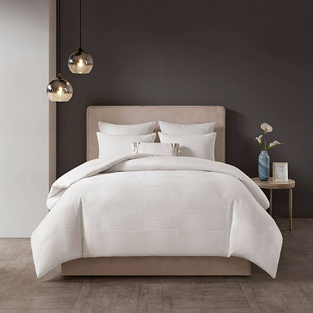 N Natori Hanae Yarn-Dyed 3-Pc. Comforter Set  King - White