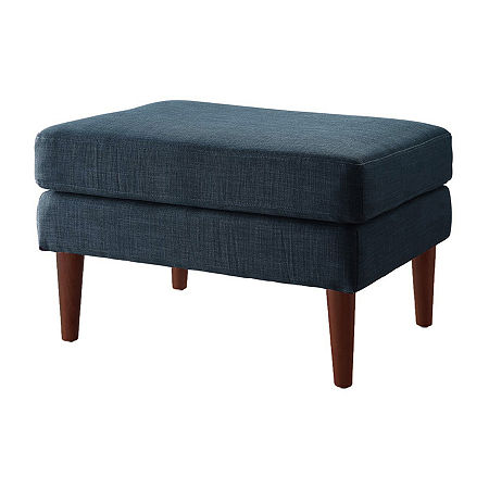 Convenience Concepts 27 Faux Linen Marlow Mid Century Ottoman - Dark Blue Linen