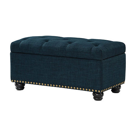 Convenience Concepts 35.5 Faux Linen 7th Avenue Storage Ottoman - Dark Blue Fabric