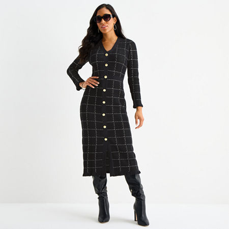 Click here for 52seven Womens Long Sleeve Plaid Midi Sweater Dres... prices
