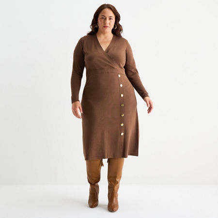 Click here for Maia Womens Plus Long Sleeve Midi Sweater Dress  1... prices
