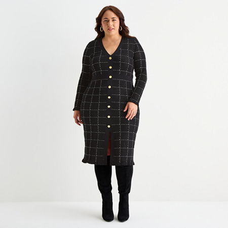 Click here for 52seven Womens Plus Long Sleeve Windowpane Midi Sw... prices
