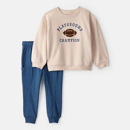 Carters Toddler Boys Football Graphic Long-Sleeve T-Shirt & Pants  2 Piece Set - Tan/Blue