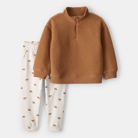Carters Toddler Boys Teddy Jacket and Joggers  2-Piece Set - Brown/White