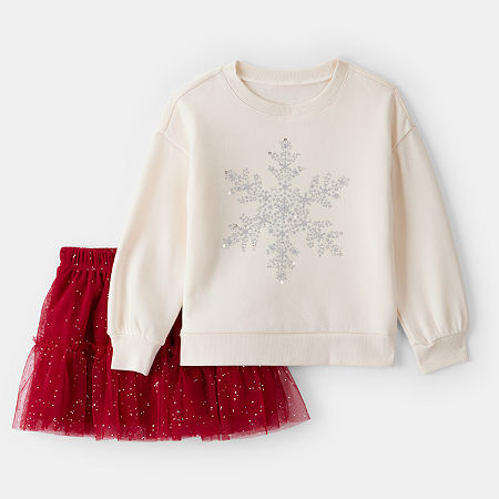 Carters Toddler Girls Snowflake-Print Long-Sleeve Top & Skort  2 Piece Set - White/Red