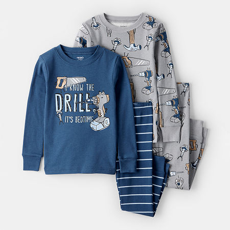 Carters Toddler Boys Construction-Print 100 Cotton Long-Sleeve Snug-Fit 4-Piece Pajamas - Open