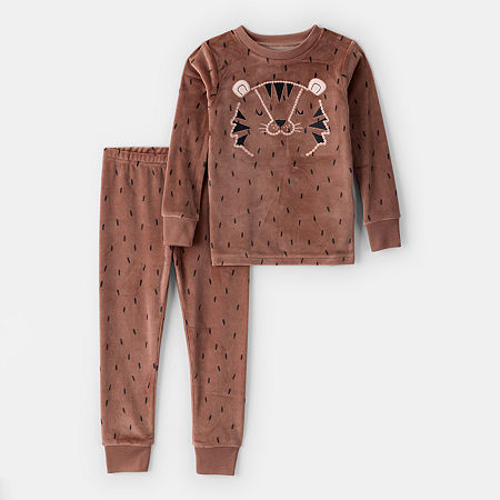 Carters Toddler Boys Tiger-Print Velour Long-Sleeve 2-Piece Pajamas - Brown