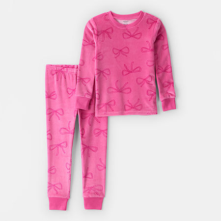 Carters Toddler Girls Bow-Print Velour Long-Sleeve 2-Piece Pajamas - Pink