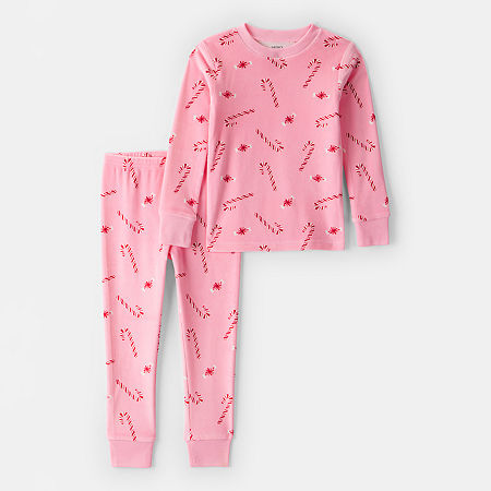 Carters Toddler Girls 2-Piece Velour Peppermint Printed Pajama Top and Pants Set - Pink